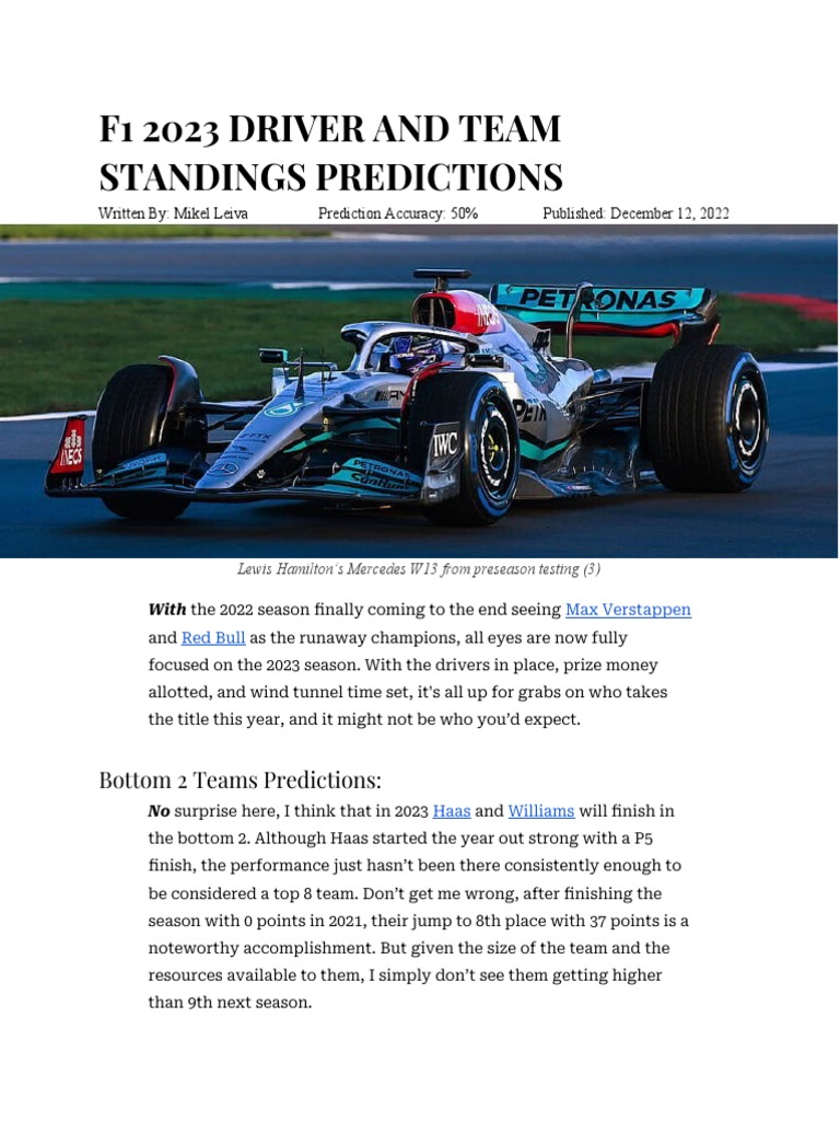 f1 2023 Predictions Draft Final | PDF | Formula One | Automotive Events