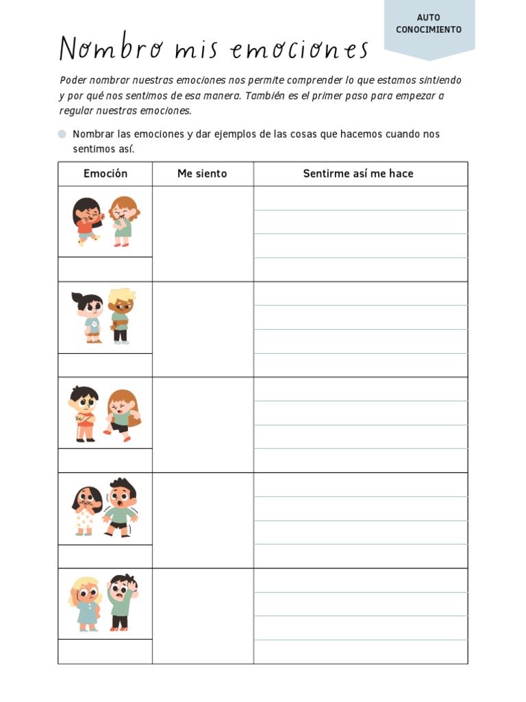 Hoja de Trabajo sobre Emociones para Niños | PDF | Artes del Lenguaje y ...