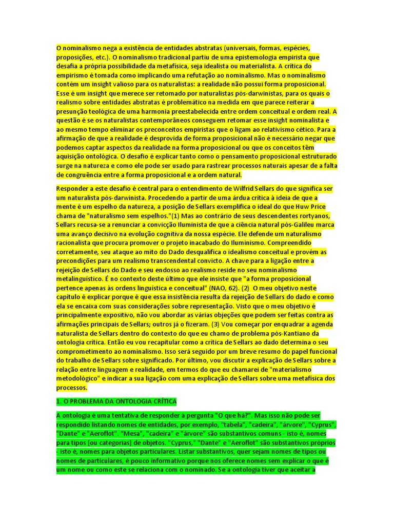 Nominalismo Naturalismo e Materialismo - Sellars Critical Ontology ... Nominalismo Naturalismo e Materialismo - Sellars Critical Ontology ...