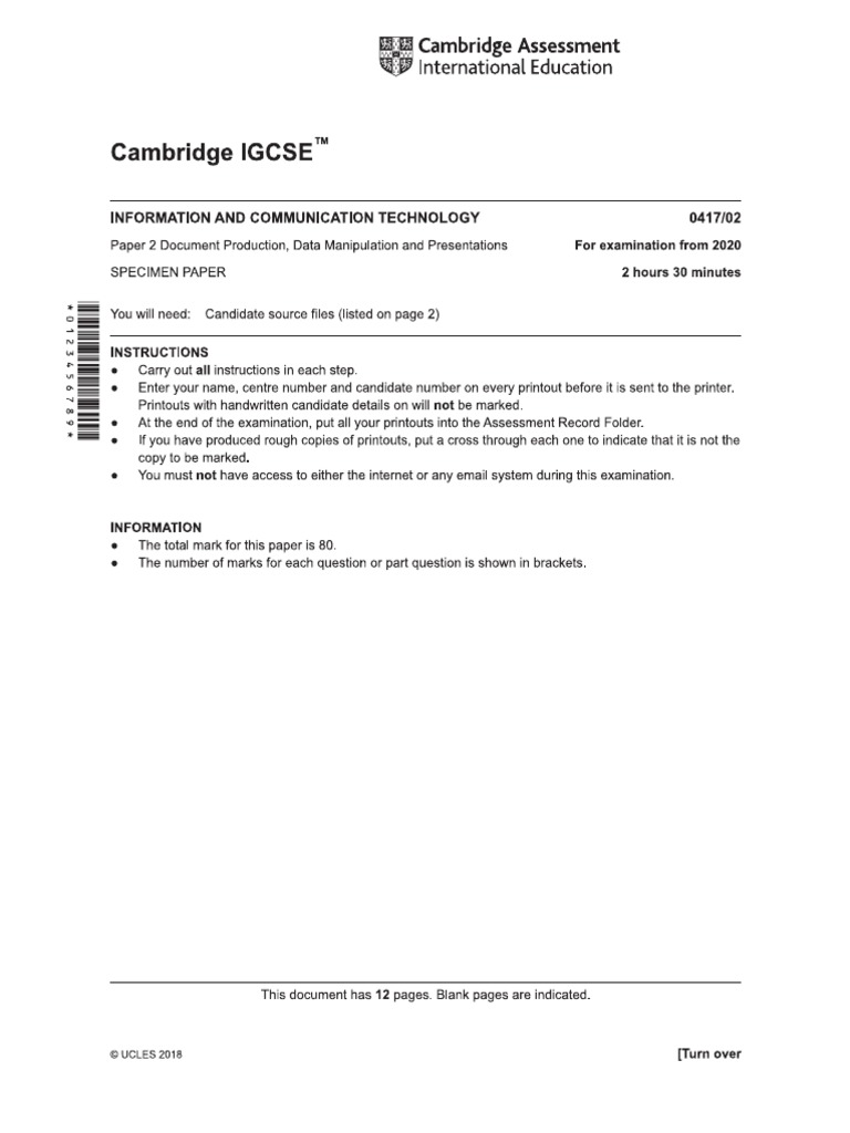 2020 Specimen Paper 2 | PDF