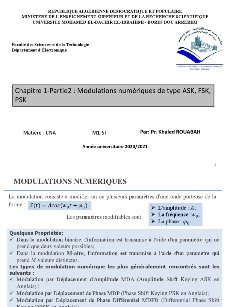 Partie 2 Modulations Numériques | PDF | Modulation | Filtre (électronique)