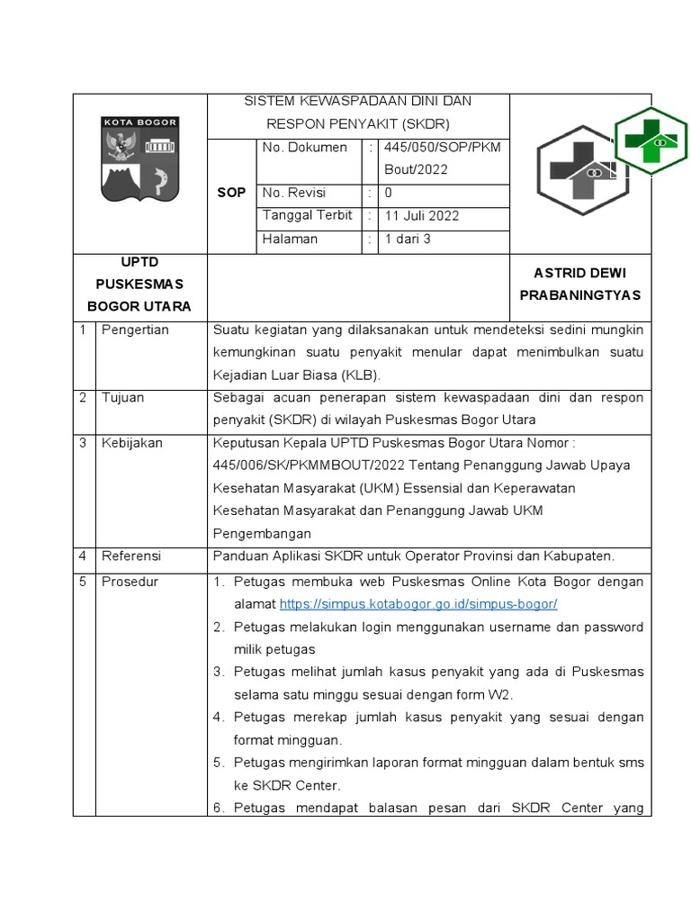 Sop Sistem Kewaspadaan Dini Dan Respon Penyakit (SKDR) | PDF