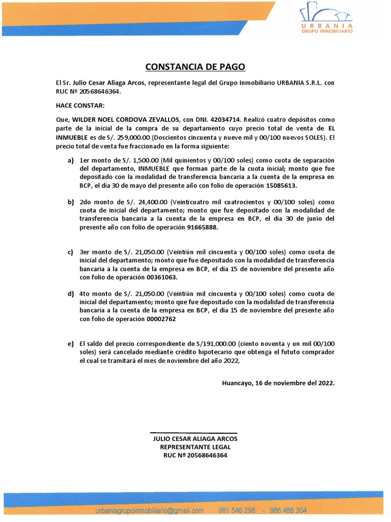 Constancia de Pago | PDF