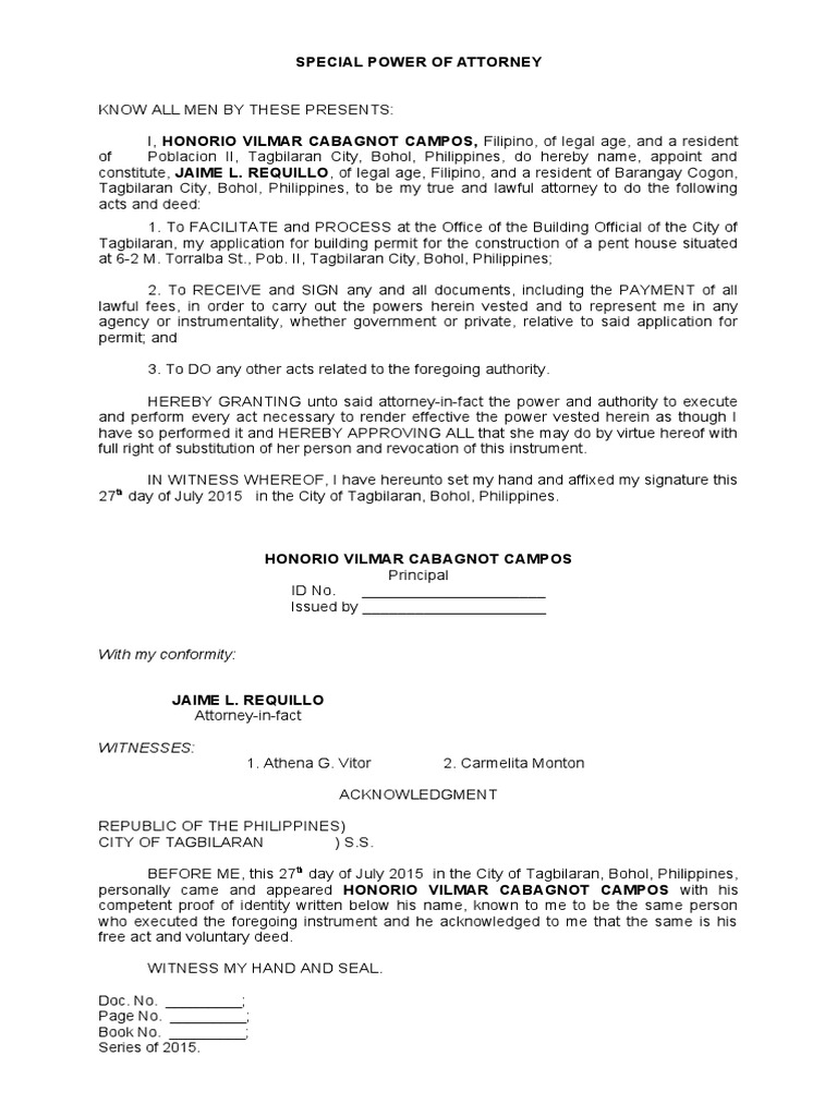 SPA. Building Permit | PDF | Power Of Attorney | Civil Law (Legal System)