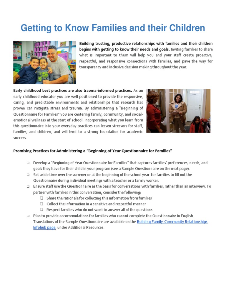 Beginning of Year Questionnaire For Families English | PDF ...