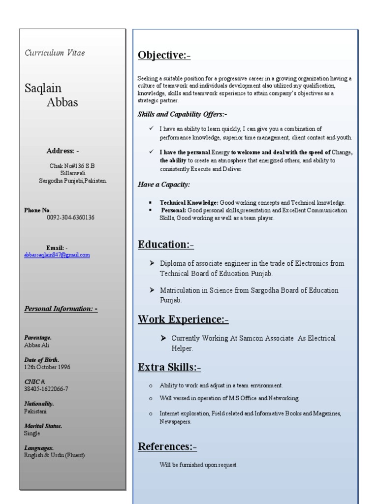 Saqlain Abbas Resume | PDF | Communication
