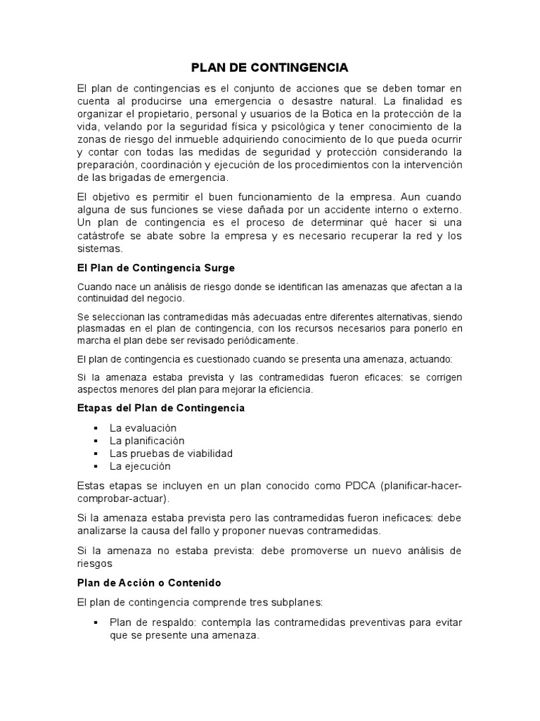 Plan de Contingencia | PDF