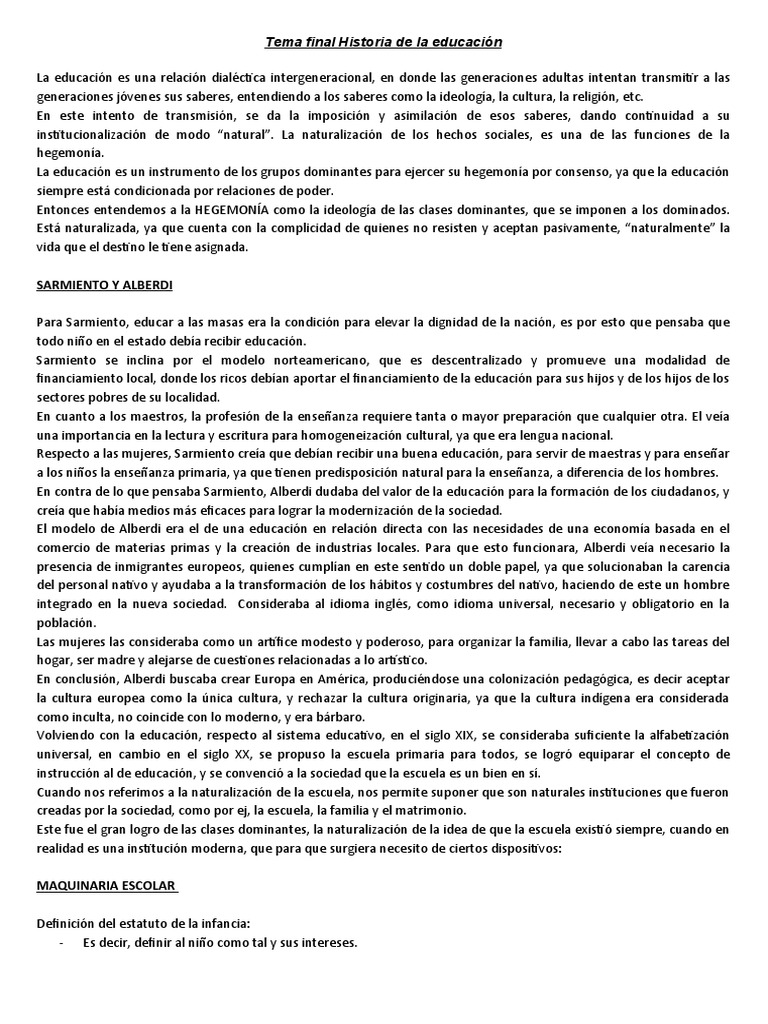 Tema Final Historia De La Educación Pdf Educación De La Primera