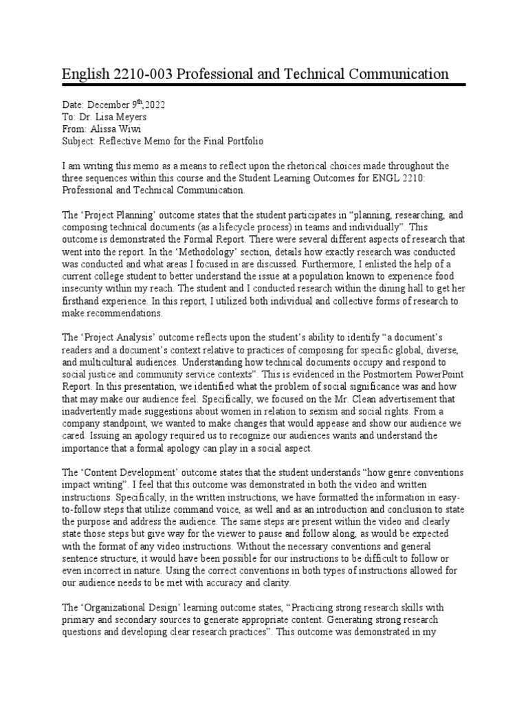 Reflective Memo | PDF | Information | Technical Communication