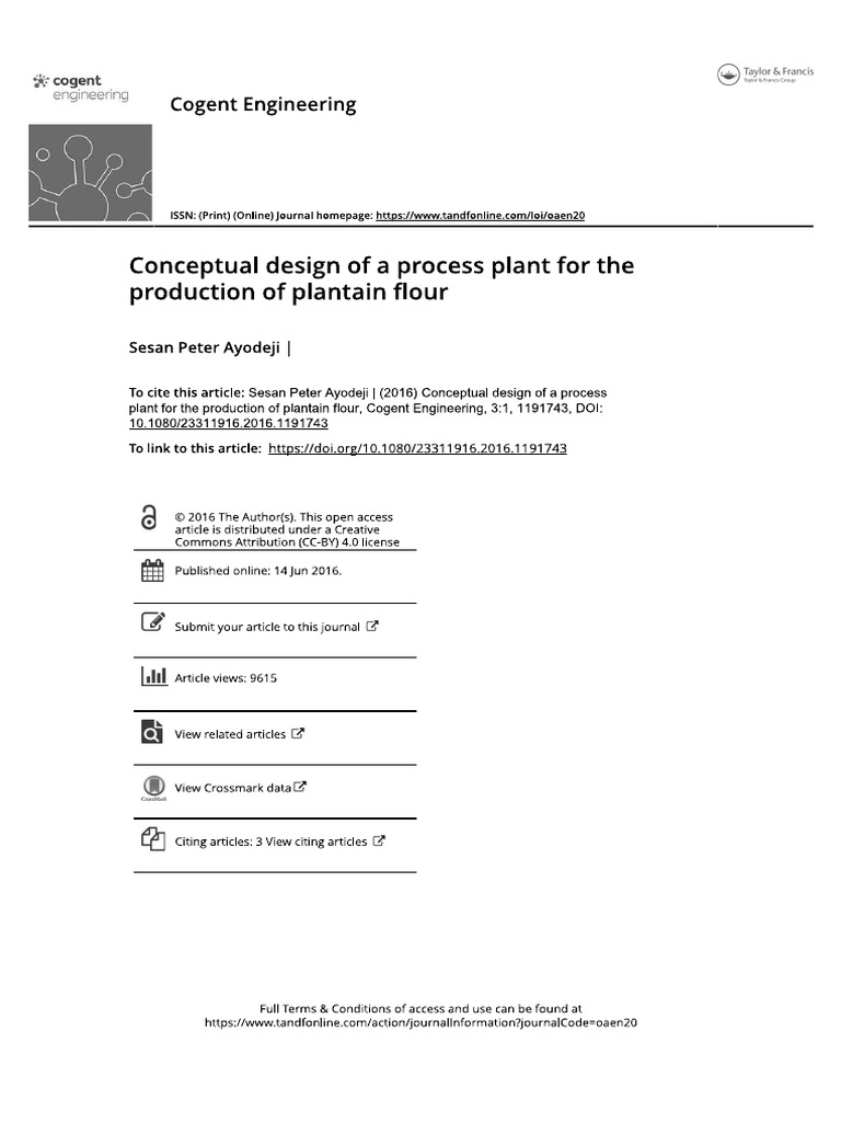 Conceptual Design of A Process Plant For The Production of Plantain ...