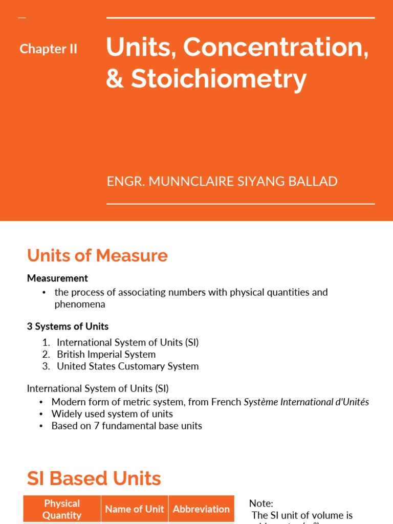 Chapter 2 Units Measurements and Stoichiometry | PDF | Mole (Unit) | Concentration