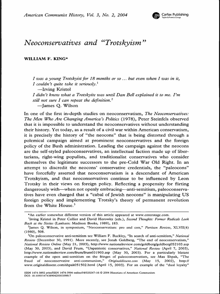 William F King - Neoconservatives and Trotskyism | PDF | Neoconservatism | Political Spectrum