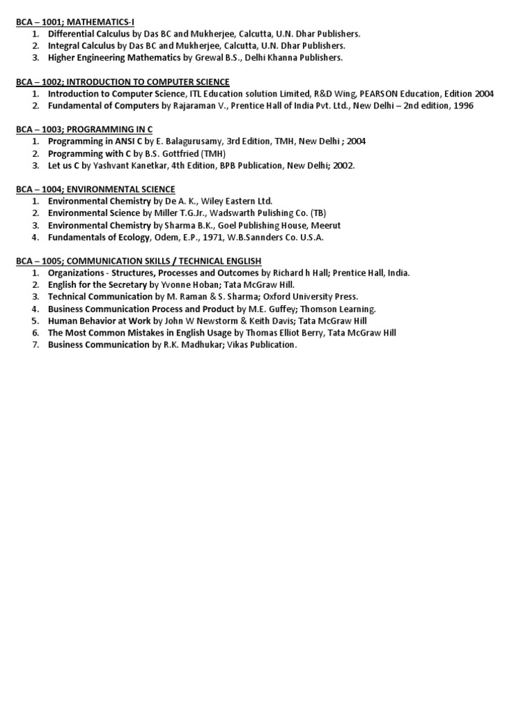 BCA Book List | Download Free PDF | Computer Engineering | Computer Science