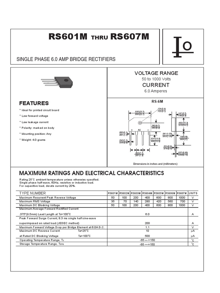 RS603M | Download Free PDF | Rectifier | Voltage