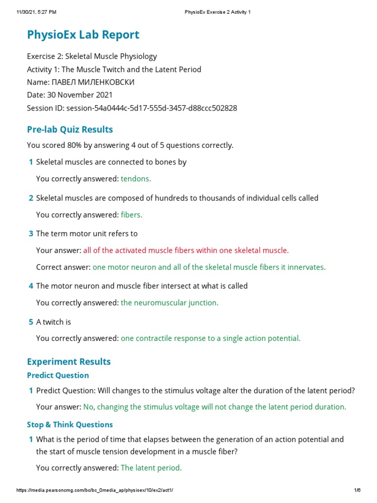 PhysioEx Exercise 2 Activity 1 | PDF | Muscle Contraction | Skeletal Muscle