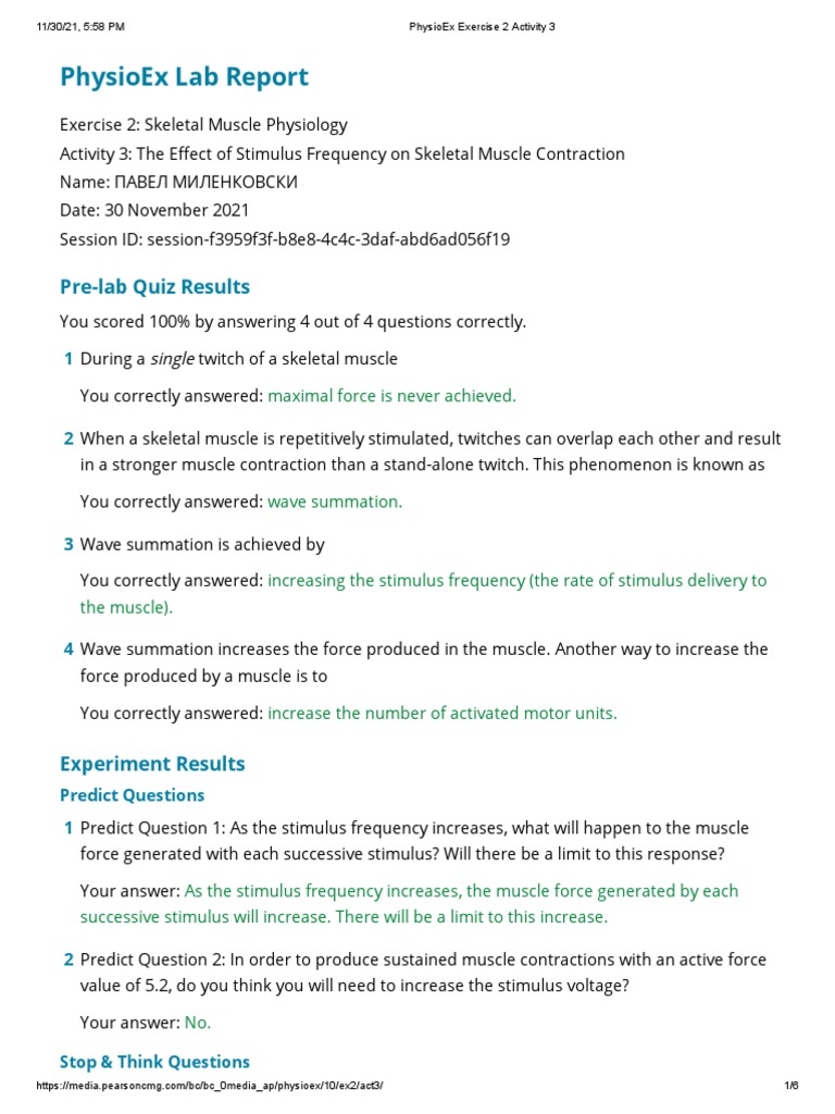 PhysioEx Exercise 2 Activity 3 | PDF | Muscle Contraction | Skeletal Muscle