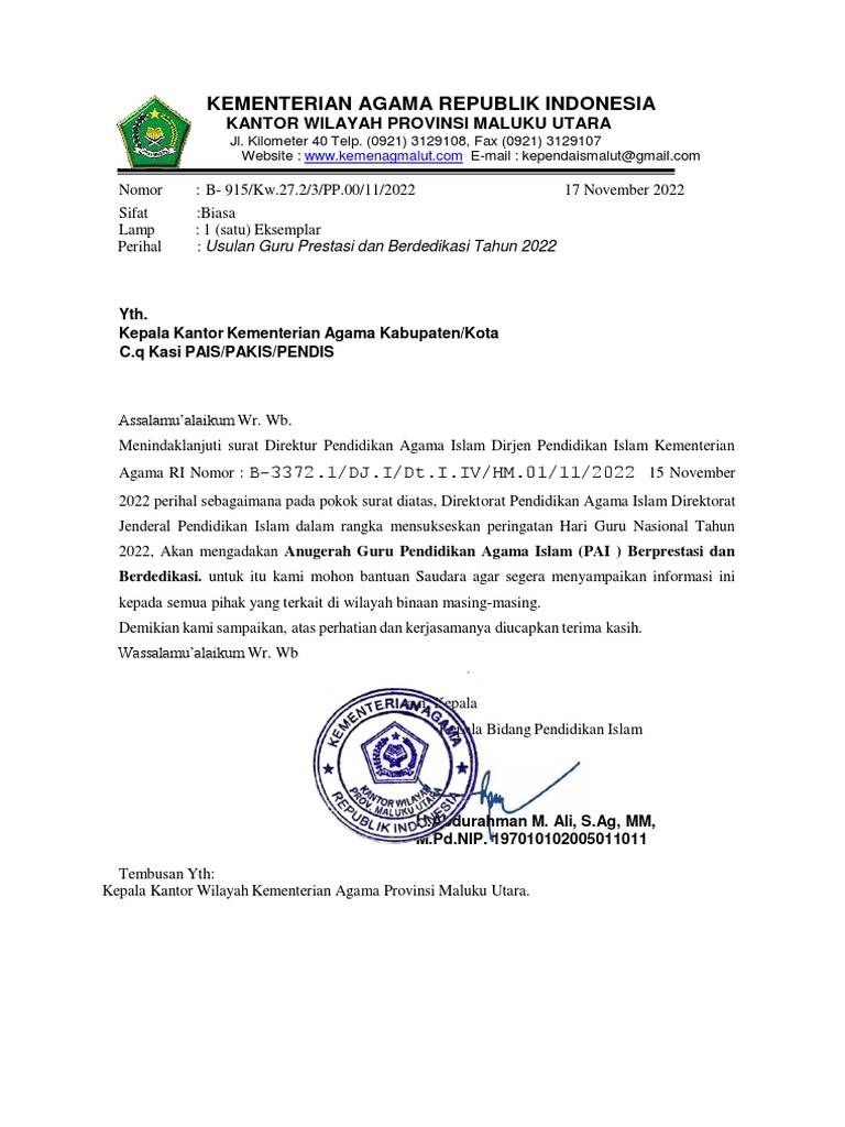 Surat HGN Pai 2022 Tte | PDF | Karier & Perkembangan | Kesehatan Holistik