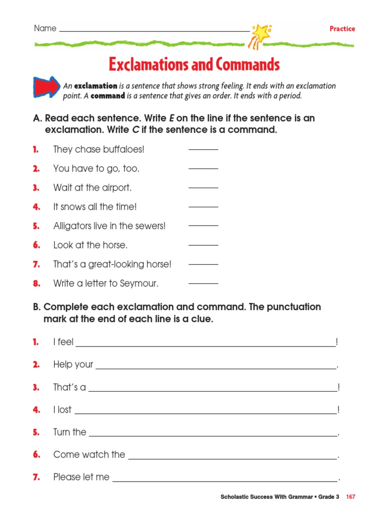 Exclamations and Commands Practice | PDF | Writing | Linguistics