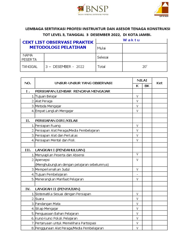 Checklist Observasi Micro Teaching Budi Nurahman | PDF