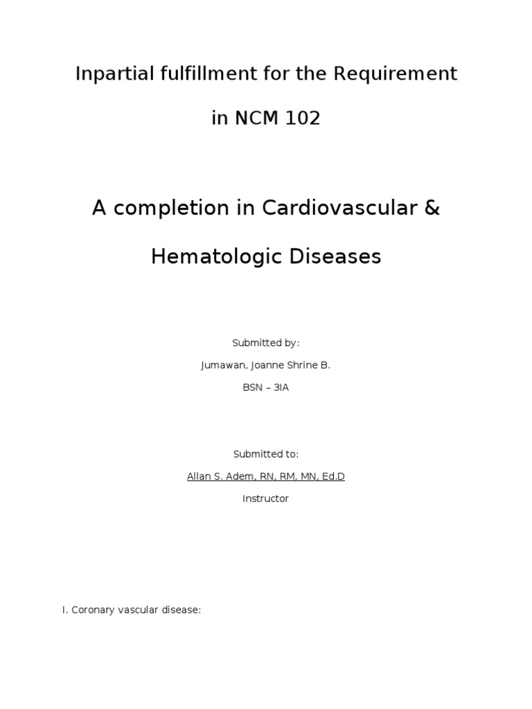 NCM 102 | PDF | Angina Pectoris | Heart