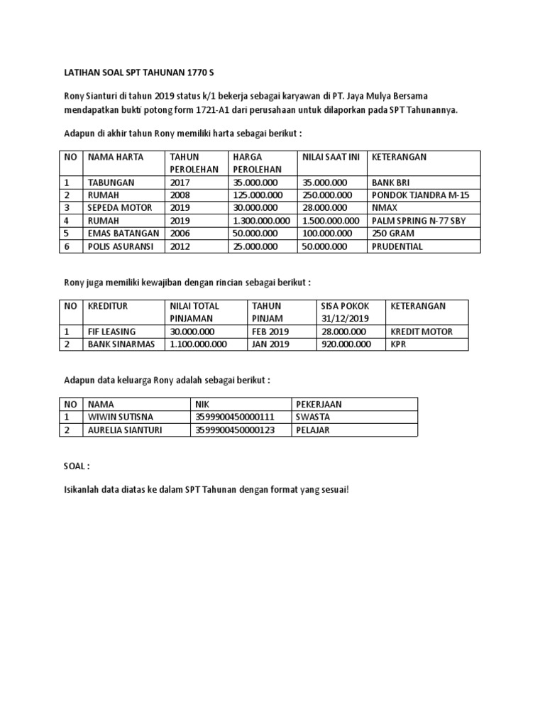 Contoh Soal SPT Tahunan 1770 S | PDF