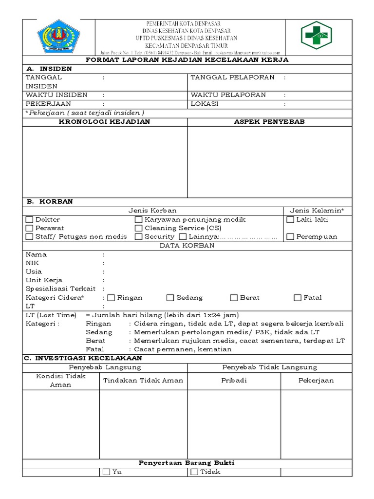Form Laporan Kejadian Kecelakaan Kerja K3 | PDF