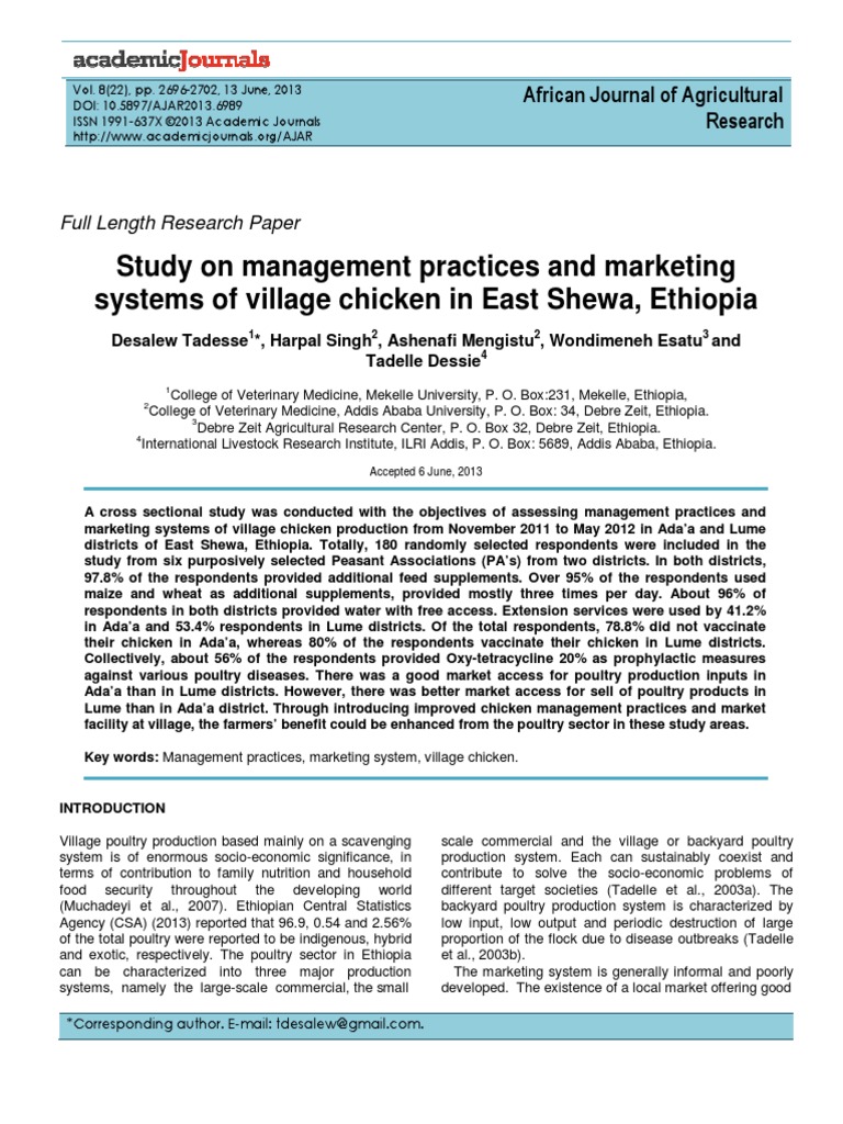 Village Chicken Management in East Shewa | PDF | Poultry | Chicken
