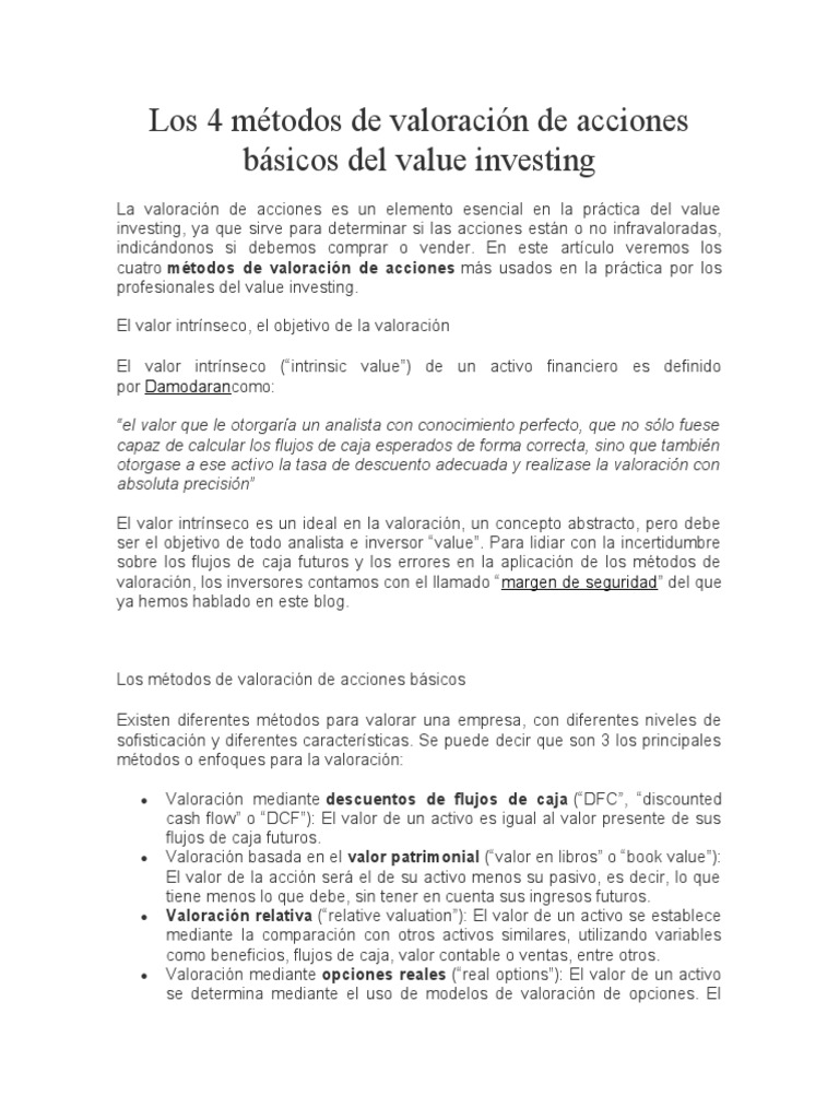 Los 4 métodos de valoración de acciones básicos del value investing ...