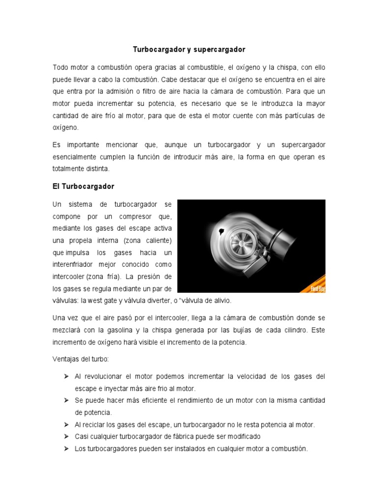 Turbo o Supercargador | PDF | Turbocompresor | Tecnología energética