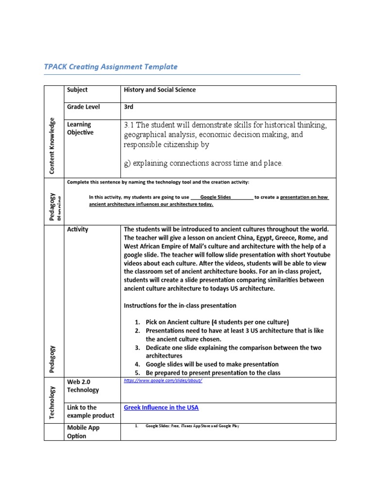 Tpack Template Creating Fall20 | PDF | Teachers | Pedagogy