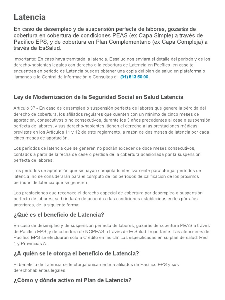 Latencia PACIFICO EPS | PDF | Desempleo