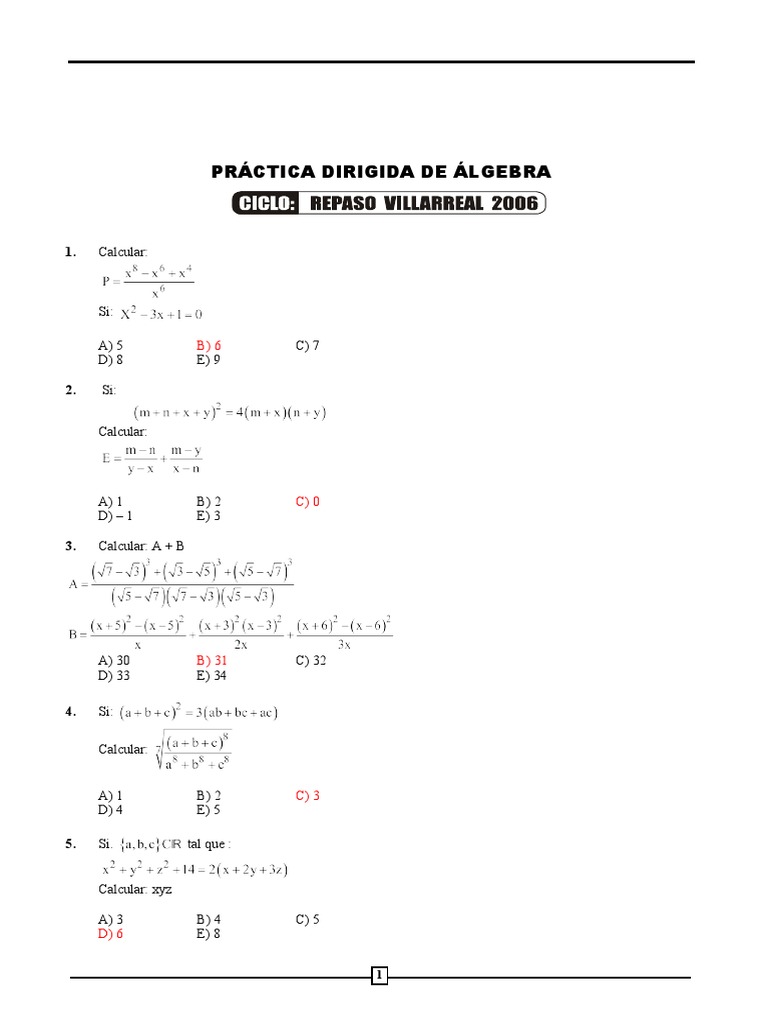 Práctica de Álgebra: Ejercicios y Cálculos | PDF | Factorización ...