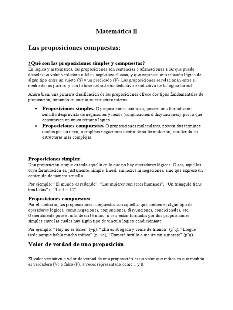 Las Proposiciones Compuestas | PDF | Proposición | Lógica