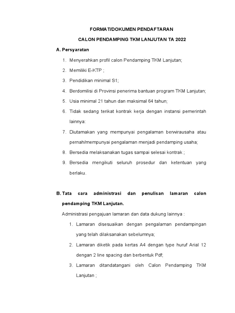 Mekanisme Pendaftaran Pendamping TKM Lanjutan T.A. 2022 | PDF