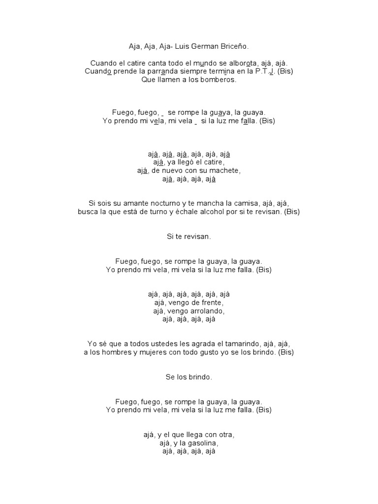 Aja, Aja, Aja-Luis German Briceño- Letra Coro Juvenil. | PDF