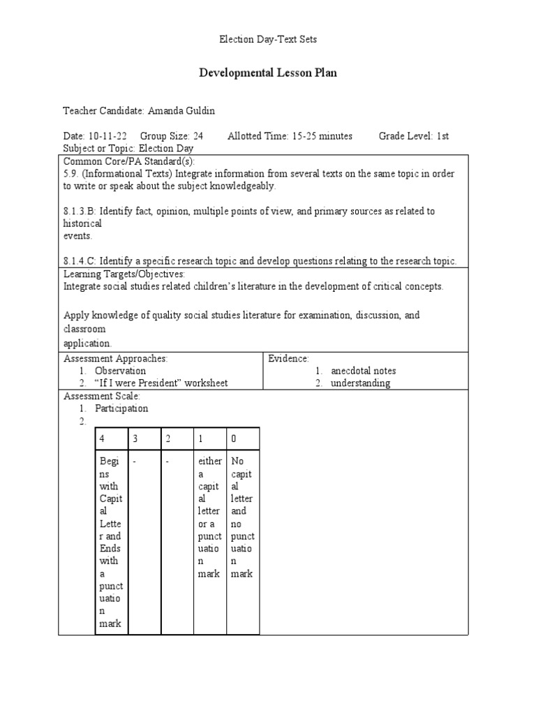Text Set-1st Grade Election Day-Lesson Plan | PDF | Voting | Lesson Plan