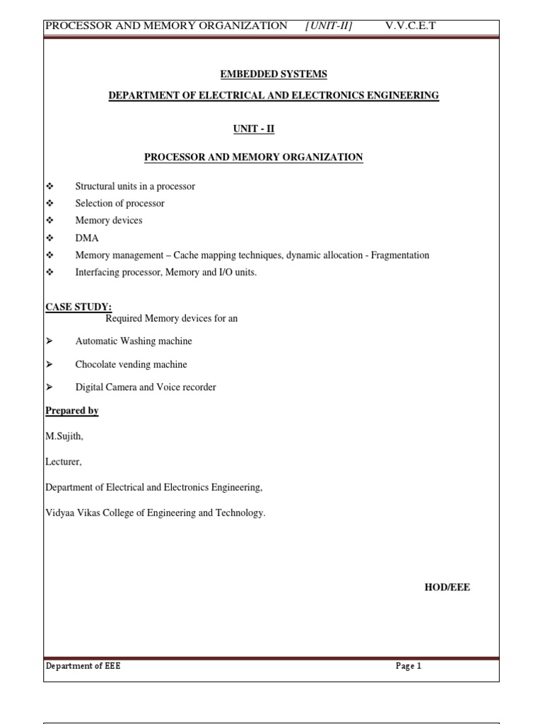 Processor and Memory Organization in Embedded Systems | PDF | Dynamic ...