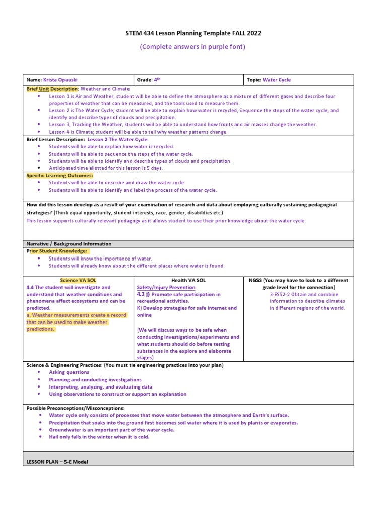 Lesson Plan 1 Water Cycle | PDF | Water | Cloud