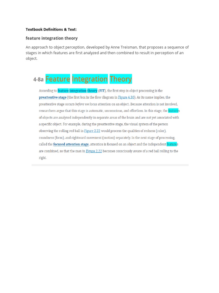 Textbook Definitions - Feature Integration Theory | PDF