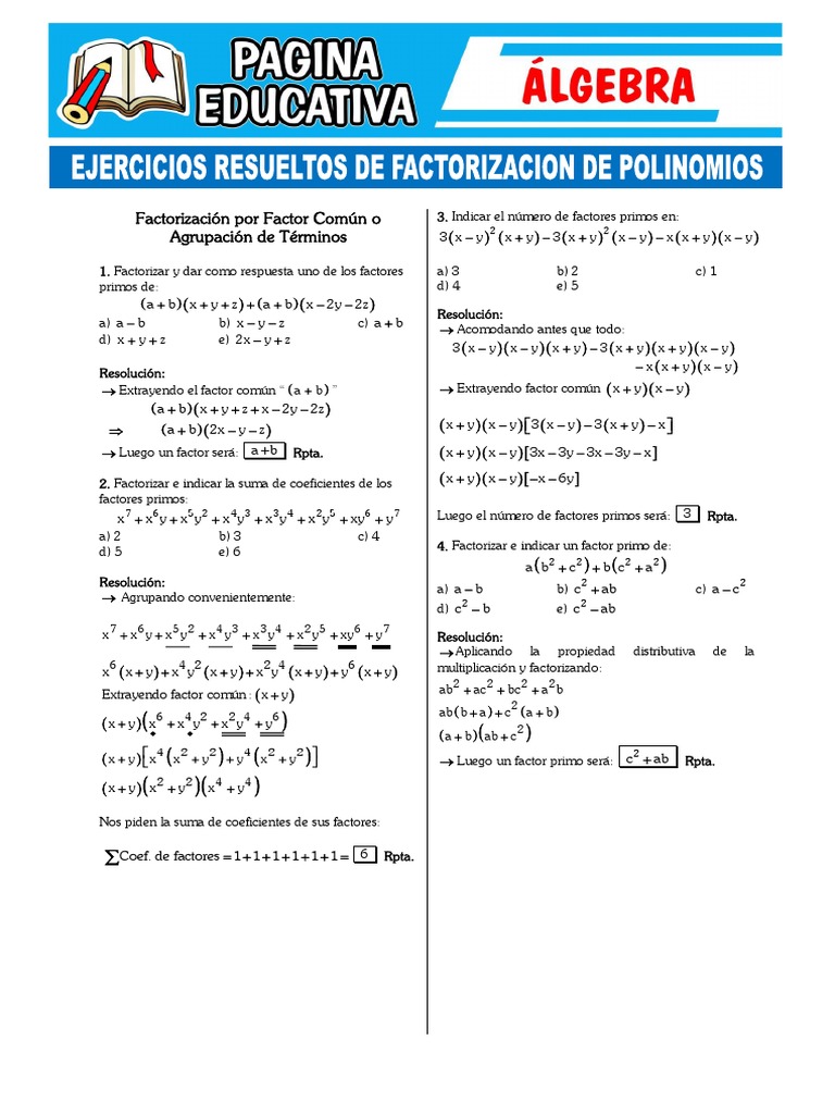 Ejercicios Resueltos de Factorizacion de Polinomios Pagina Educativa | PDF | Factorización | Álgebra