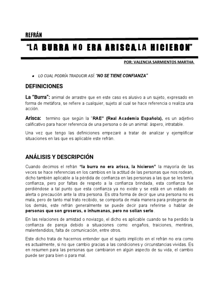 Refrán La Burra No Era Arisca. | PDF | Artes del Lenguaje y ...