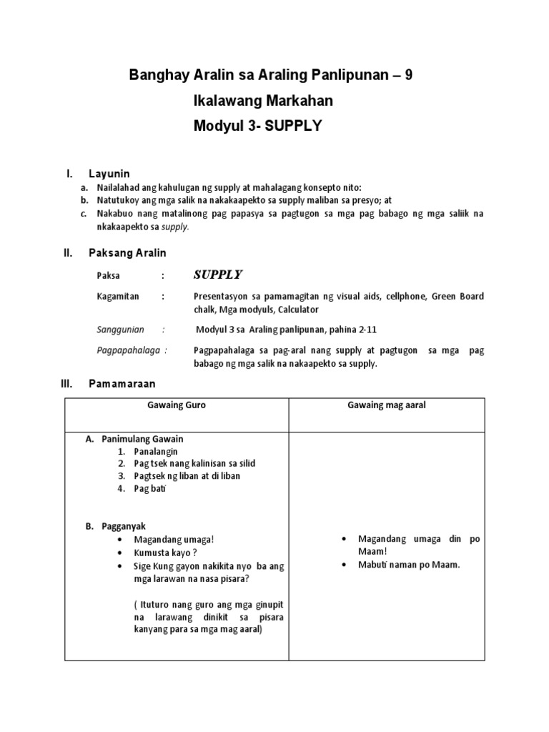 Banghay Aralin Sa Araling Panlipunan | PDF