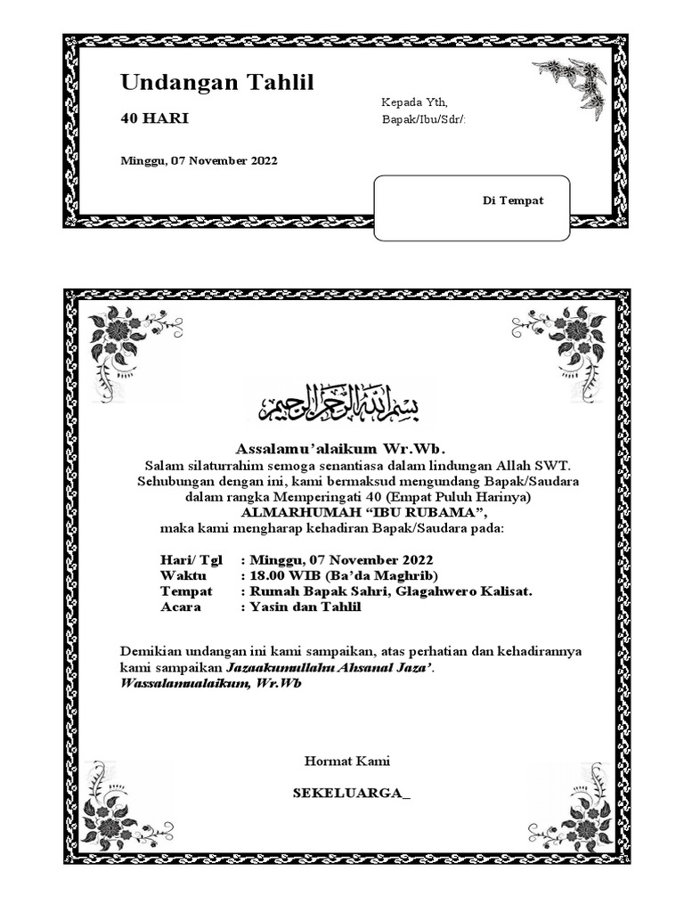 Contoh Undangan Tahlilan | PDF