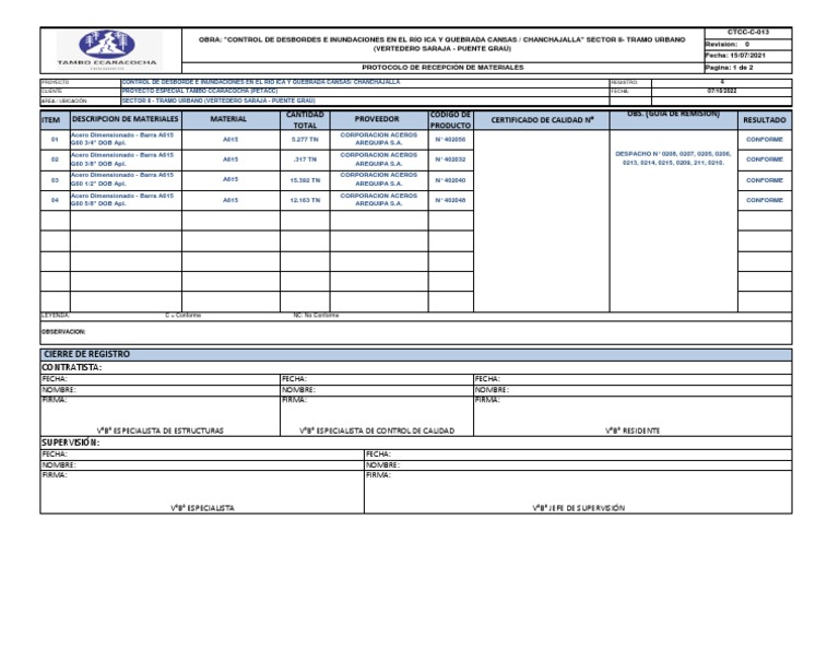 Ctcc-c-001 - Protocolo de Recepcion de Materiales - Segun Dossier | PDF ... Ctcc-c-001 - Protocolo de Recepcion de Materiales - Segun Dossier | PDF ...