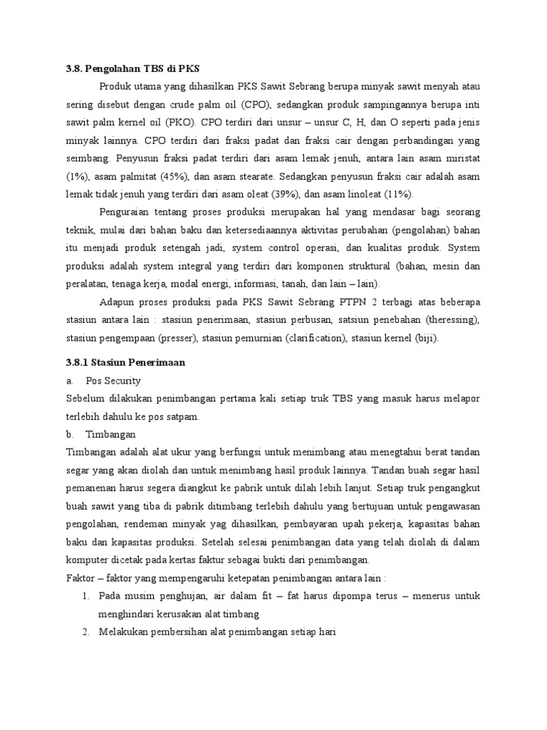 3.8. Pengolahan TBS Di PKS | PDF | Teknologi & Rekayasa