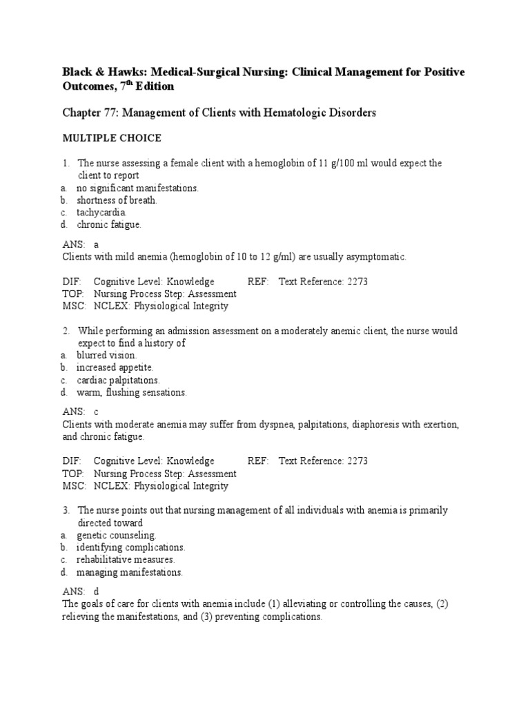 Chapter - 077 Hematologic Disorders | PDF | Anemia | National Council ...