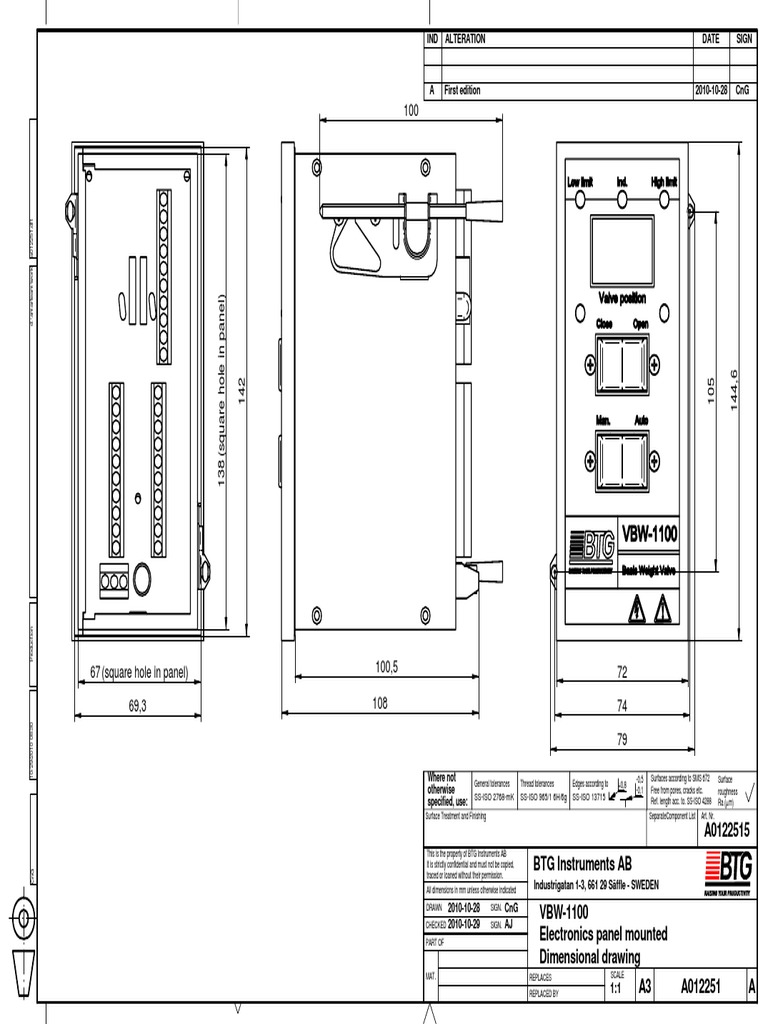BTG Instruments AB VBW-1100 Electronics Panel Mounted A0122515 | PDF