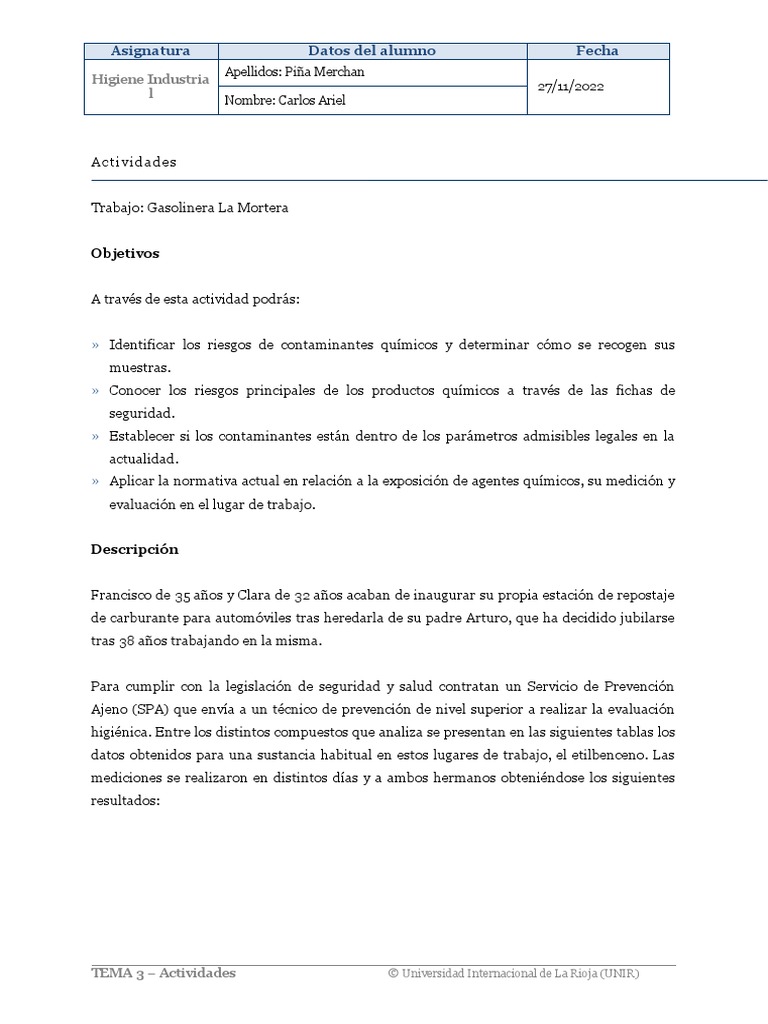 Trabajo #1 Gasolinera La Mortera 281122 1759h | PDF | Cromatografía de ...