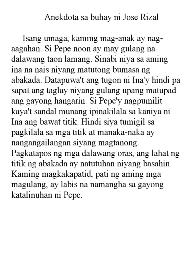 Anekdota Sa Buhay Ni Jose Rizal | PDF