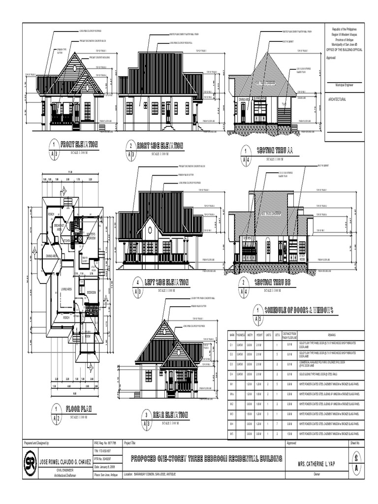 Front Elevation Right Side Elevation Section Thru Aa: Proposed One ...